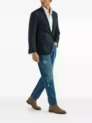 Brunello Cucinelli Mouliné Virgin-wool Twill Deconstructed Cavallo Blazer With Metal Buttons - Blue