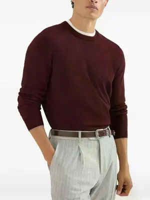 Brunello Cucinelli Rib Knit Cashmere Crew Neck Sweater - Red