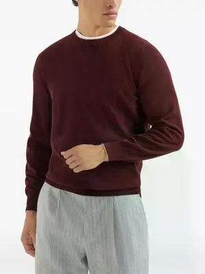 Brunello Cucinelli Rib Knit Cashmere Crew Neck Sweater - Red