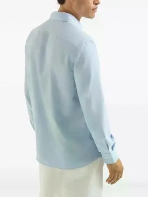 Brunello Cucinelli Cotton And Cashmere Denim-effect Diagonal Shirt With Spread Collar