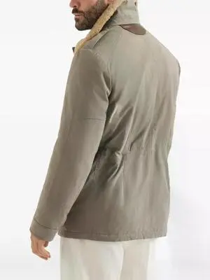 Brunello Cucinelli Waxed Techno-cotton Safari Jacket With Shearling Collar - Grey