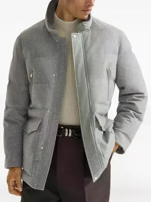 Brunello Cucinelli Bonded Wool Flannel Down Parka With Detachable Hood