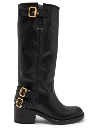 Chloé Grained Leather Knee-high Boots With Buckled Straps