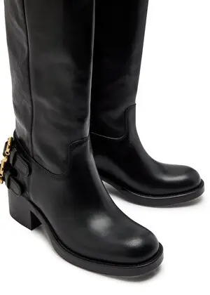 Chloé Grained Leather Knee-high Boots With Buckled Straps