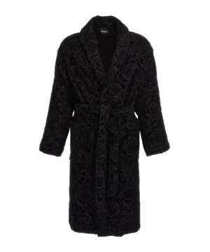 Versace All-over Baroque Shawl Lapels Bathrobe - Black