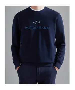PAUL  SHARK Paul & Shark Flocked Logo Round Neck Long Sleeve Sweater