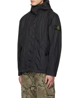 Stone Island Hooded Jacket With Compass Patch - Black