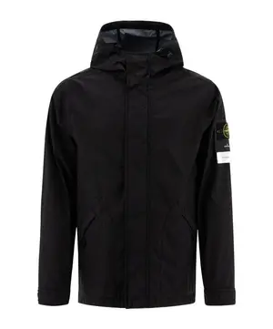 Stone Island Hooded Jacket With Compass Patch - Black
