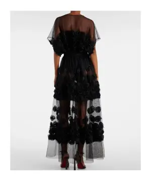 Norma Kamali Floral-appliqué Tulle Midi Dress
