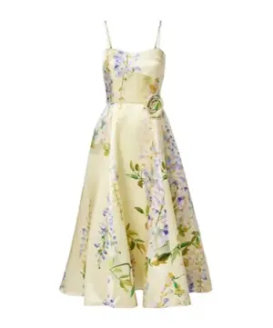 LEO Mariela Linen And Silk Floral Midi Dress