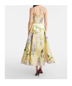 LEO Mariela Linen And Silk Floral Midi Dress