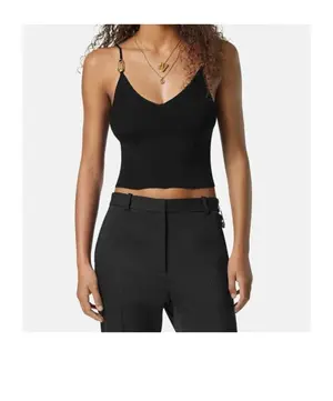 Versace Safety Pin Detailed V-neck Knitted Top