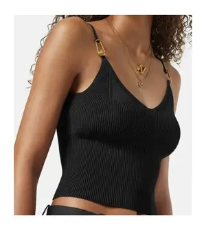 Versace Safety Pin Detailed V-neck Knitted Top