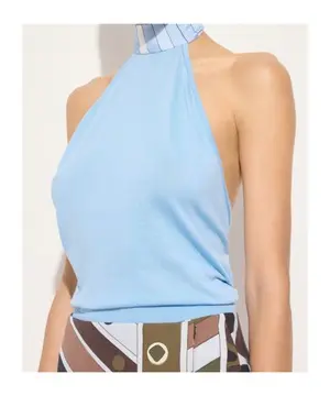 Emilio Pucci Printed Silk Twill Halterneck Top