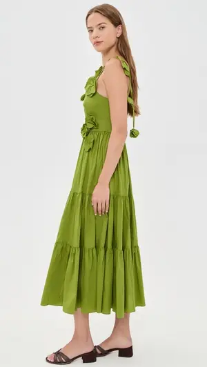 Cinq À Sept Kael Dress With Floral Embellishments - Dark Lime