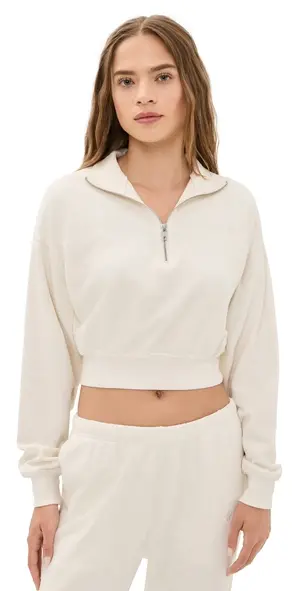 Eterne Cropped Half-zip Sweatshirt With Embroidered Logo - Bone