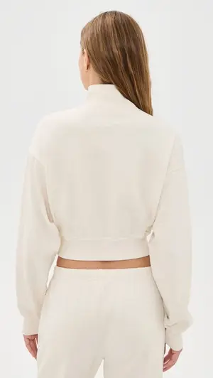 Eterne Cropped Half-zip Sweatshirt With Embroidered Logo - Bone