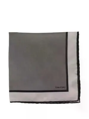 TOM FORD Logo-print Contrast-border Pocket Square - Grey