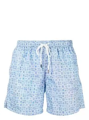 Fedeli Geometric Print Swim Shorts - Blue