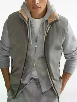 Brunello Cucinelli Waxed Techno-cotton Down Vest With Detachable Hood - Grey
