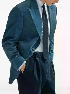 Brunello Cucinelli Denim-effect Cotton Velvet Tailor Blazer With Peak Lapels