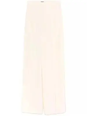 Max Mara Beige Silk Crepe De Chine Wide Leg Trousers