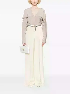Max Mara Beige Silk Crepe De Chine Wide Leg Trousers