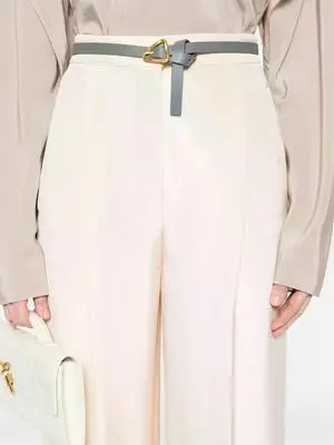 Max Mara Beige Silk Crepe De Chine Wide Leg Trousers