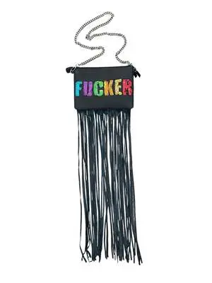 ANY OLD IRON Rainbow Sequin "fucker" Fringe Shoulder Bag - Black