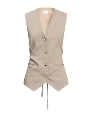 ALYSI Crème Tailored Vest In Khaki Viscose And Cotton