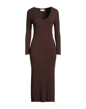 VICOLO Ribbed-knit Midi Dress With V-neck And Long Sleeves