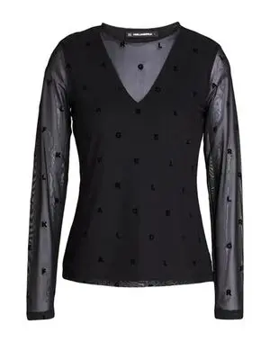 Karl Lagerfeld Mesh Crewneck Long Sleeve Top