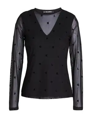 Karl Lagerfeld Mesh Crewneck Long Sleeve Top