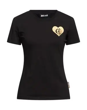 Just Cavalli Cotton Elastane T-shirt With Metallic Heart Detail - Black