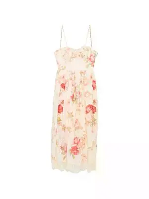 Zimmermann Roselight Picnic Floral-print Linen Midi Dress - Neutrals