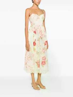 Zimmermann Roselight Picnic Floral-print Linen Midi Dress - Neutrals