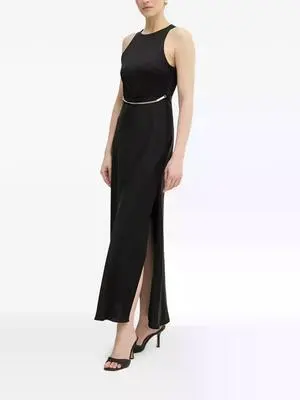 Armani Exchange Satin Maxi Dress With Chain-link Detail - Black