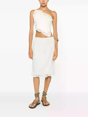 Posse Darya Lace-trim Linen Midi Skirt