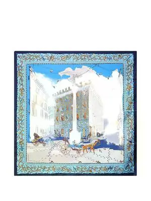 FERRAGAMO Palazzo Spini Feroni Graphic-print Silk Scarf - Blue