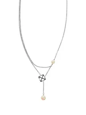 Off-White Double-layered Faux Pearl Necklace With Arrow Pendant