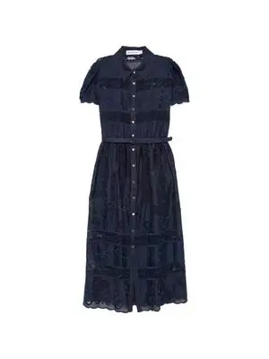 SELF-PORTRAIT Embroidered Belted Midi Dress