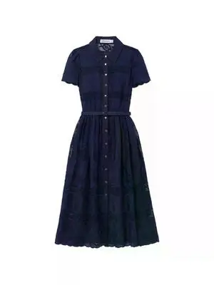 SELF-PORTRAIT Embroidered Belted Midi Dress