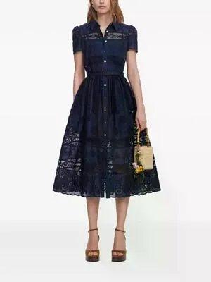 SELF-PORTRAIT Embroidered Belted Midi Dress