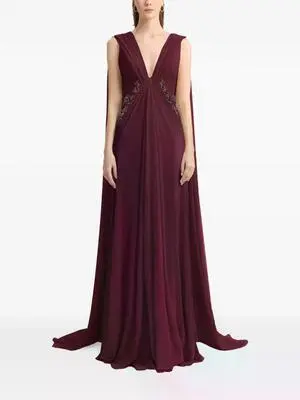 GEMY MAALOUF Embellished Cape-sleeve Dress