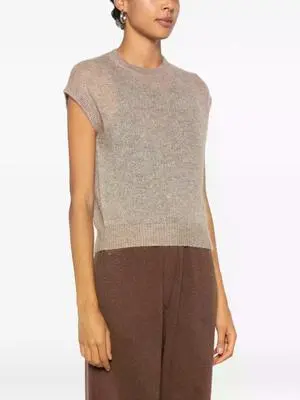 Brunello Cucinelli Beige Sheer Crew Neck Vest