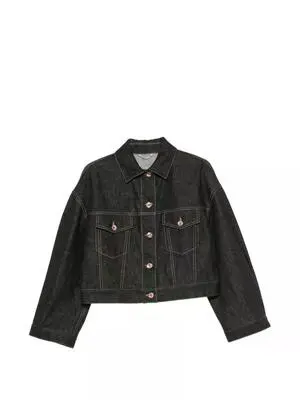 Brunello Cucinelli Cropped Denim Jacket With Contrast Stitching - Black