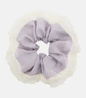 Chloé Lace-trimmed Floral Silk Jacquard Scrunchie - Blue