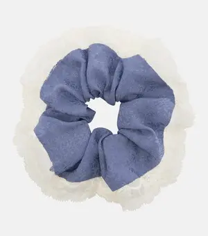 Chloé Lace-trimmed Silk Jacquard Scrunchie - Blue