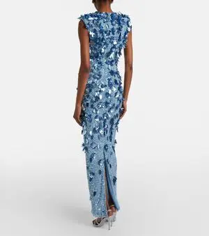 Rachel Gilbert Hugo Sequined Gown - Blue