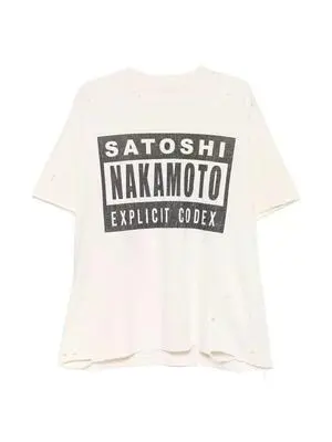 SATOSHI NAKAMOTO Logo-print Distressed T-shirt